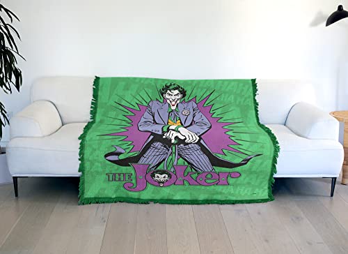 LOGOVISION Batman Blanket, 50"x60" The Joker Burst Woven Tapestry Cotton Blend Fringed Throw