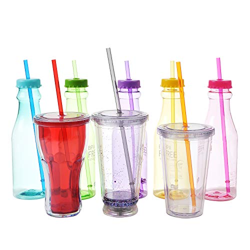ALINK 10.5 in Long Rainbow Colored Reusable Tritan Plastic Replacement Straws for 20 OZ 30 OZ Tumblers, Set of 10 with Cleaning Brush