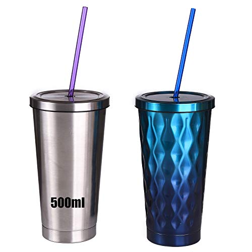 ALINK 10.5 in Long Rainbow Colored Reusable Tritan Plastic Replacement Straws for 20 OZ 30 OZ Tumblers, Set of 10 with Cleaning Brush