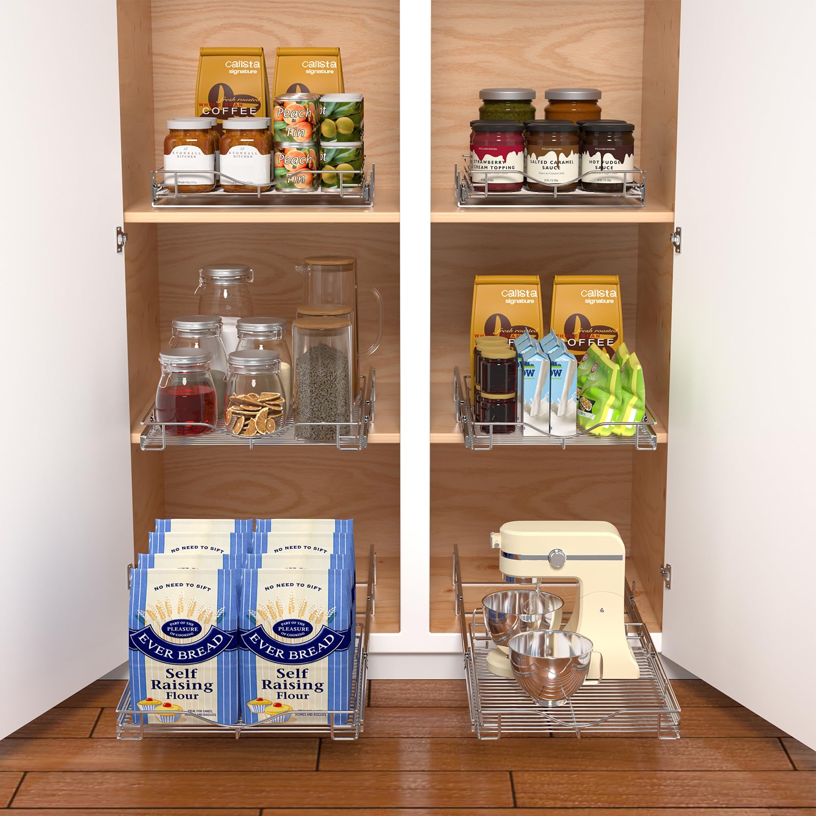 DINDON 1 Tier Pull Out Cabinet Organizer (11" W x 21" D) Heavy-Duty Metal Sliding Drawer Shelf, Slide Out Wire Basket for Kitchen Cabinets, Pantry, Bathroom, Chrome Finish…