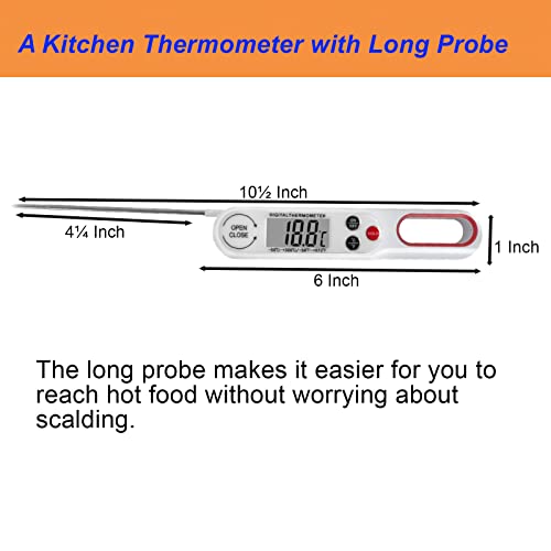 Wotermly Digital Kitchen Meat Thermometer with Backlight LCD and Foldable Long Probe, Instant Read Food Cooking Thermometer Use for Grill,Liquid, BBQ, Baking and Candy