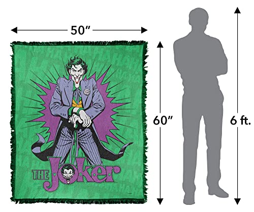 LOGOVISION Batman Blanket, 50"x60" The Joker Burst Woven Tapestry Cotton Blend Fringed Throw