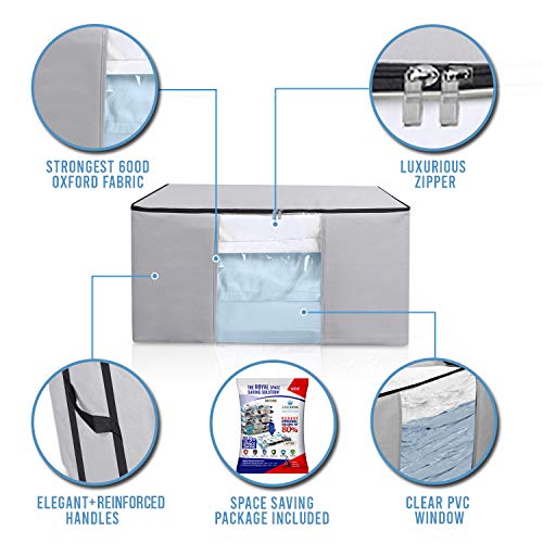 Cube Vacuum Storage Space Bags / Storage Bag Totes with Reusable Cubic Vacuum Compressed Space Saver Bags. Large Capacity Bedroom and Closet Organizing System that Protects Your Comforters, Clothing, Bedding, & More! (X-Jumbo Bundle) (Gray - Set of 5)