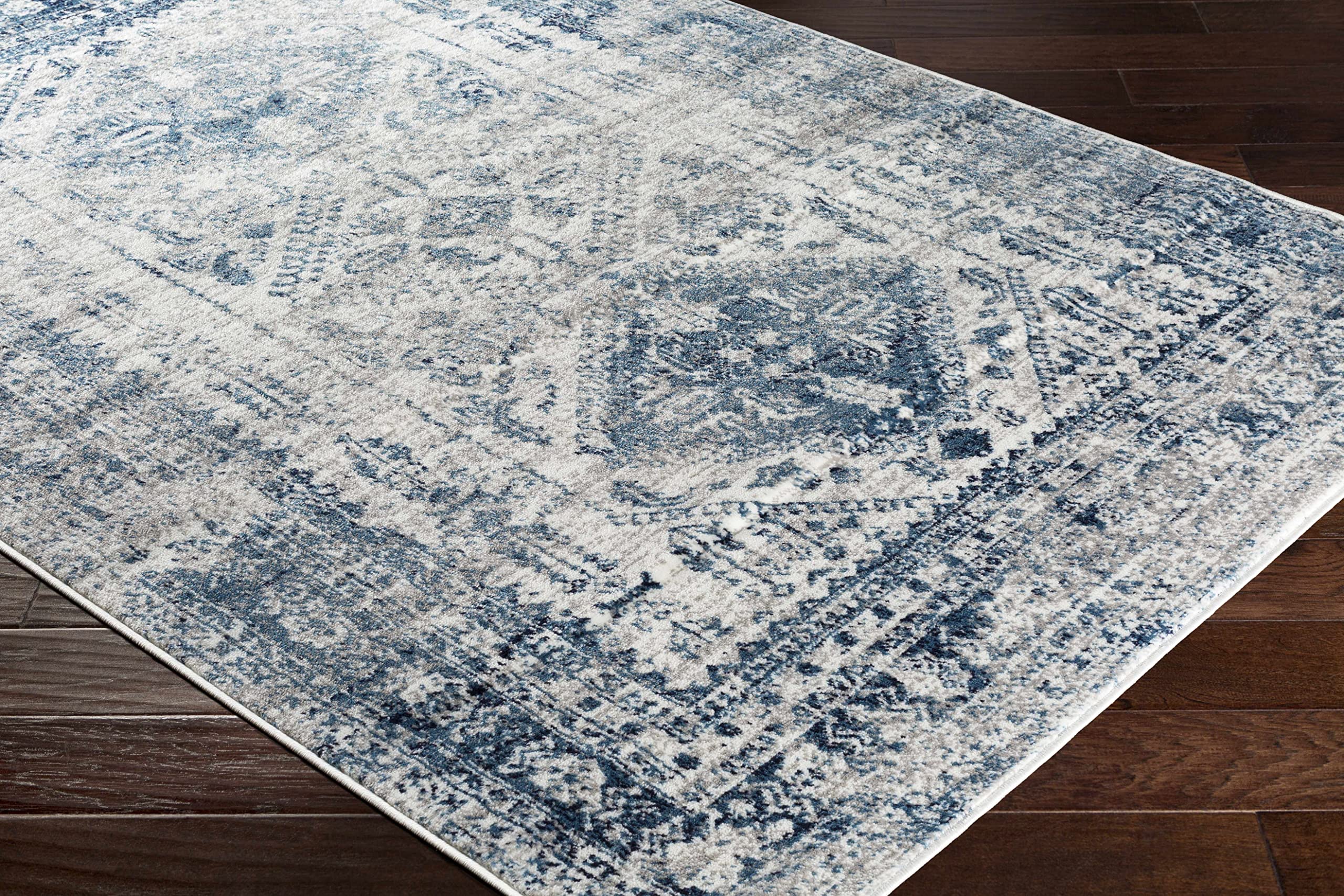 Hauteloom Inkom Hallway, Kitchen Runner Rug - Traditional Bohemian Medallion Carpet - Gray, Blue, Denim - 2'7" x 12'