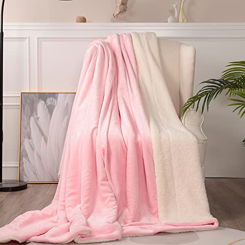 Stellhome Sherpa Fleece Throw Blanket for Couch - Thick Fuzzy Warm Soft Blankets and Throws for Sofa, 50x60 Inches(Throw Size), Pink