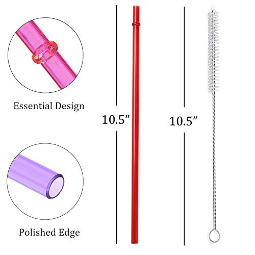 ALINK 10.5 in Long Rainbow Colored Reusable Tritan Plastic Replacement Straws for 20 OZ 30 OZ Tumblers, Set of 10 with Cleaning Brush