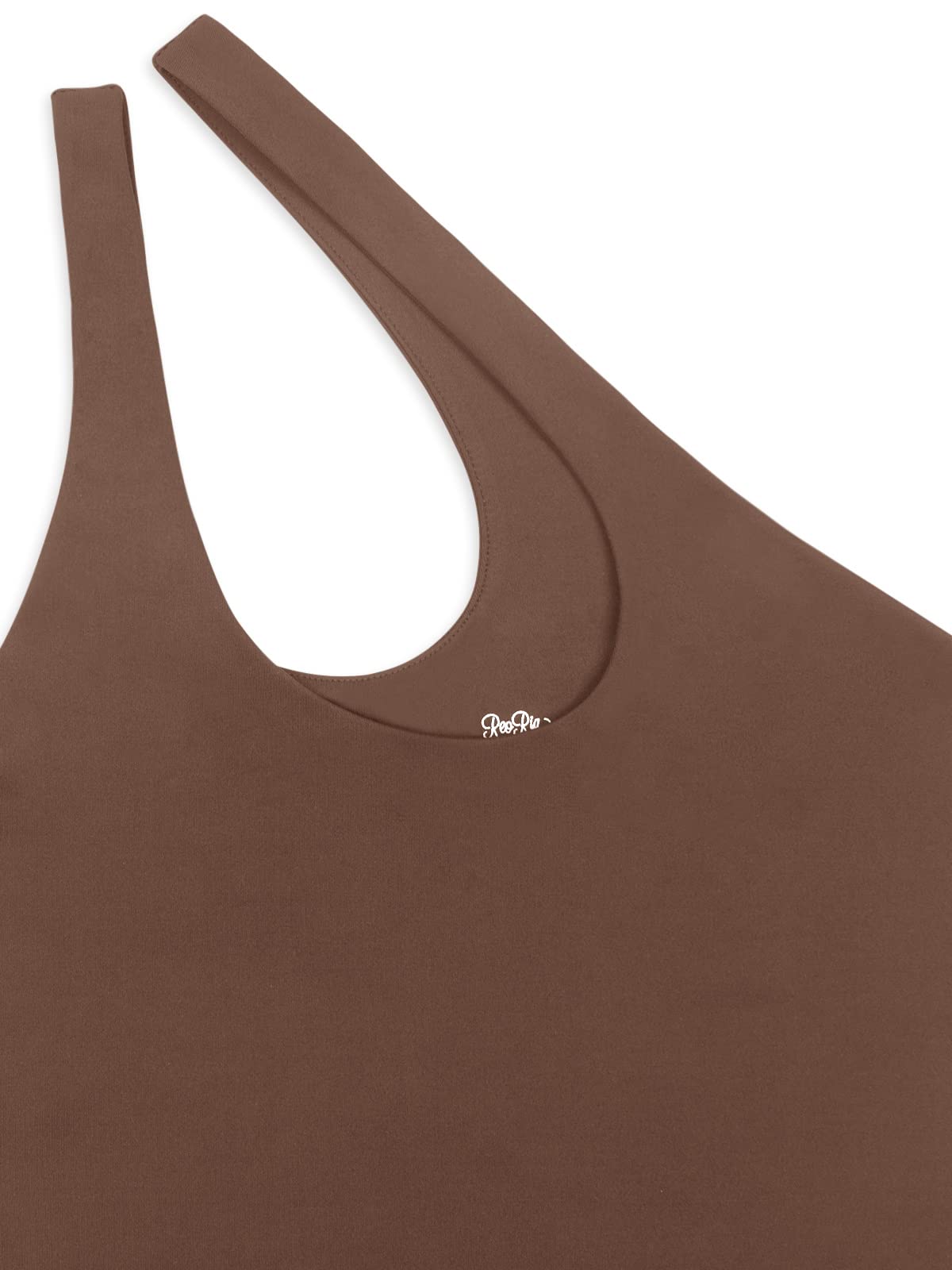REORIA Women's Summer Sexy One Shoulder Cutout Front Sleeveless One Piece Tank Tops Backless Thong Bodysuits Leotards for Going Out Coffee Small
