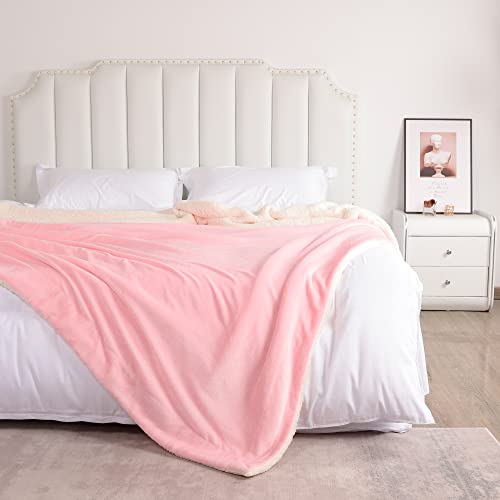 Stellhome Sherpa Fleece Throw Blanket for Couch - Thick Fuzzy Warm Soft Blankets and Throws for Sofa, 50x60 Inches(Throw Size), Pink