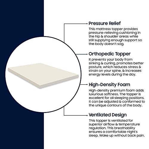 Spring Coil 2-Inch High Density Foam Topper,Adds Comfort to Mattress, King Size, 1