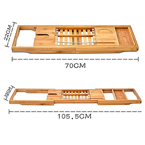 100% Natural Bamboo Bath Caddy Bridge – Extendable Bath Caddy Tray for Tub with Wine Glass Holder, Tablet, Kindle