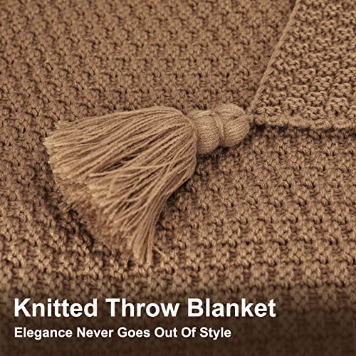 Throw Blanket for Couch, Knit Throw Blanket with Tassels, Skin Friendly, Ventilated and Breathable, Super Soft Warm Decorative Blanket for Bed, Sofa and Living Room