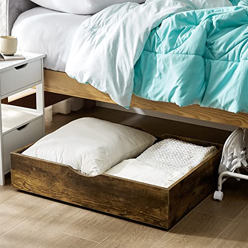 The Storage MAX - Underbed Wooden Organizer with Wheels - Dark Wood