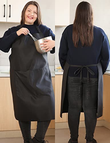 APRONNER Plus Size Aprons for Women with Pockets Durable Long Adjustable Bib Kitchen Cooking Black