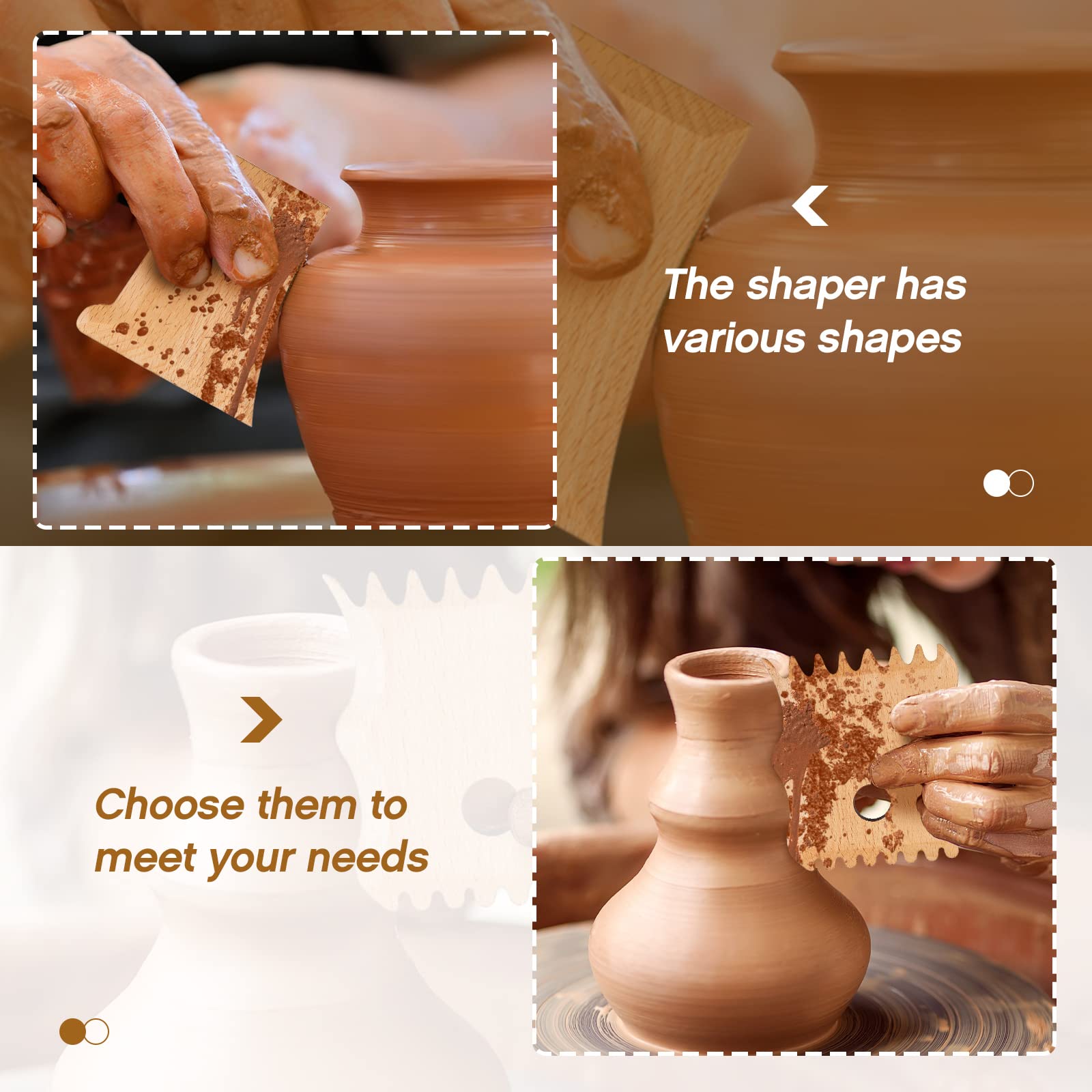 Amylove 7 Pcs Pottery Tools Pottery Foot Shaper Trimming Tools Profile Rib Bundle Foot Shaper for Ceramics for Carving Clay Molds Clay Texture Ribs Ceramics, Beech Wood, Stylish Style
