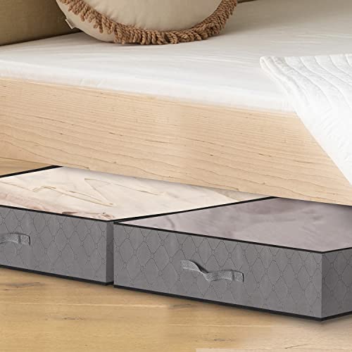 BAYUTE Foldable Under Bed Storage Bag - 2Pack Breathable Zippered Organizer with Clear Window and Handle for Clothes, Pillows, Quilts & Blankets, 39.4x19.7x5.9 inches, (Grey)