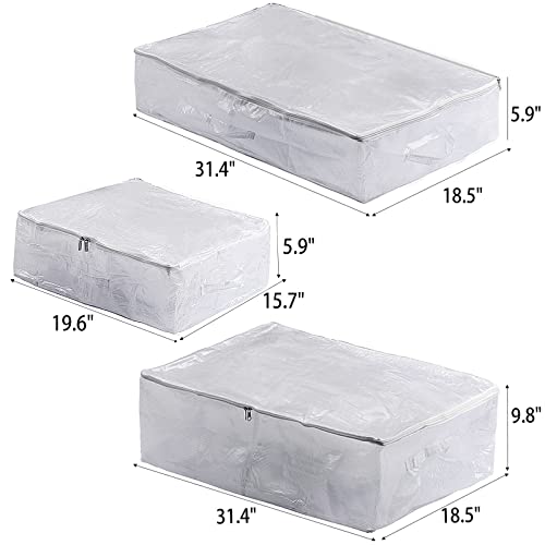 Under The Bed Storage 4 Pack Foldable Underbed Storage Containers With 3 Handles and 2 Sturdy Zippers for Blankets, Clothes, Thin Quilts, Shoes