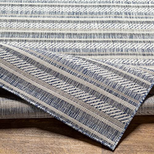 Hauteloom Emirgazi Hallway, Kitchen Patio Outdoor Runner Rug - Global - Blue, Gray - 2'7" x 12'