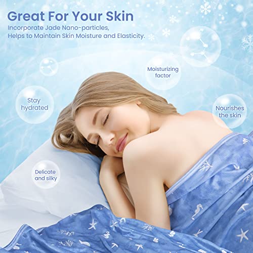 Elegear Cooling Throw Blanket, Q-Max>0.5 Japanese Arc-Chill Cooling Blankets for Hot Sleepers, Double Sided Cold Blankets for Sleeping, Lightweight Breathable Summer Blanket (Blue, Throw XL 50"x70")