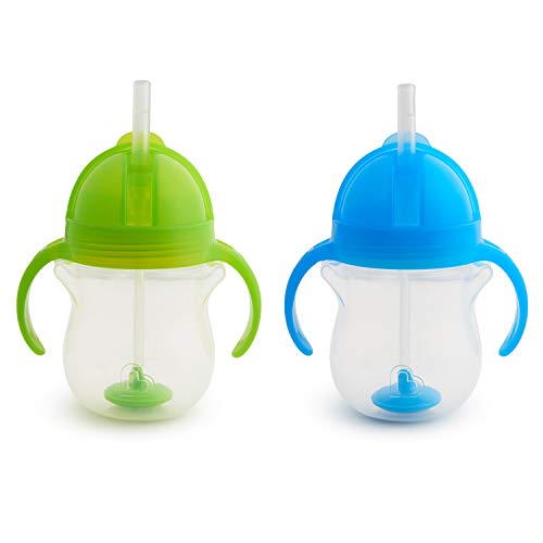 Munchkin® Any Angle™ Weighted Straw Trainer Cup with Click Lock™ Lid, 7 Ounce, 2 Pack, Blue/Green