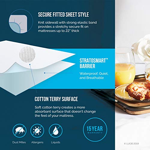 LUCID 3 Inch Gel Memory Foam Plush - Cooling Targeted Convoluted Comfort Zones Mattress Topper, Twin & Premium Hypoallergenic 100% Waterproof Mattress Protector - Universal Fit,White Twin