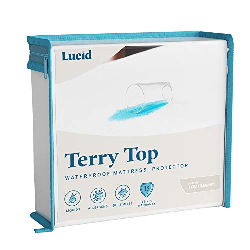 LUCID 3 Inch Gel Memory Foam Plush - Cooling Targeted Convoluted Comfort Zones Mattress Topper, Twin & Premium Hypoallergenic 100% Waterproof Mattress Protector - Universal Fit,White Twin