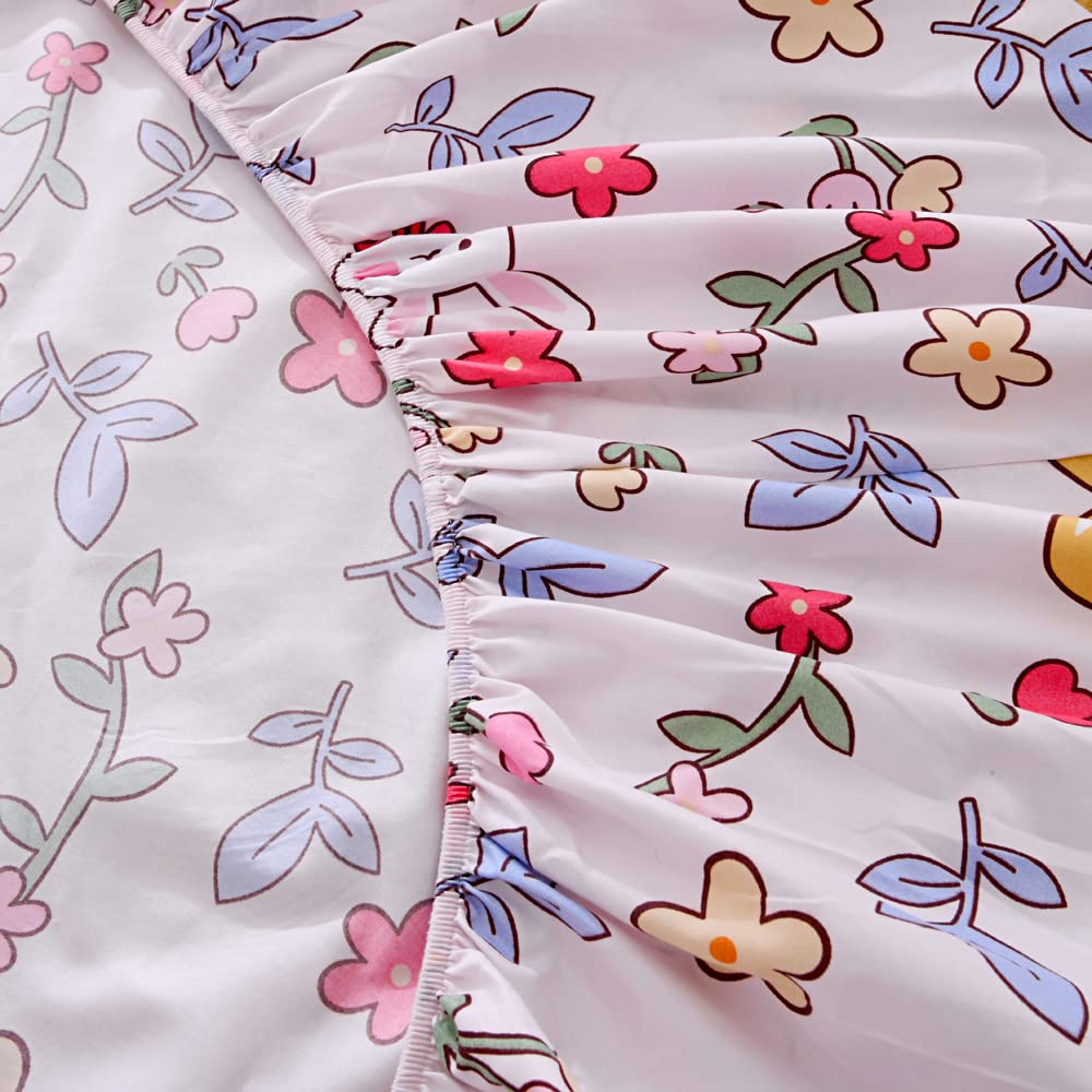 KWLOVER 2PC Soft Cute Bed Fitted Sheet and Pillowcase Set,Rabbit Stars Printed Sheets for Kids Twin Size Bed