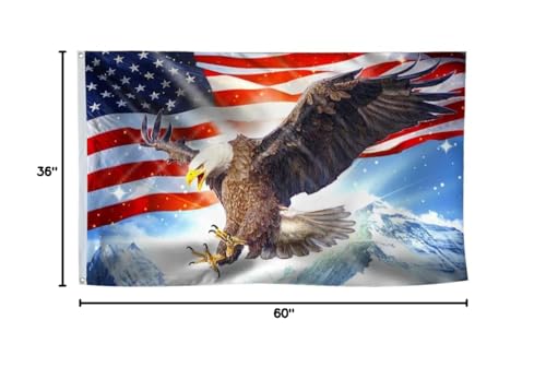 Fyon American Eagle Light Sky 3x5 Ft Flag - UV Fade Resistant Double Printed Polyester Banner for Outdoor or Indoor Use
