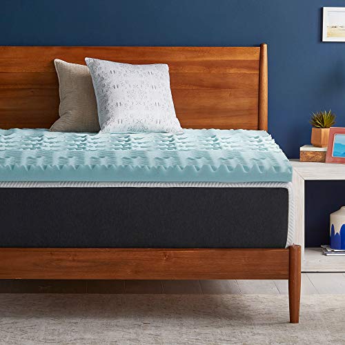 LUCID 3 Inch Gel Memory Foam Plush - Cooling Targeted Convoluted Comfort Zones Mattress Topper, Twin & Premium Hypoallergenic 100% Waterproof Mattress Protector - Universal Fit,White Twin