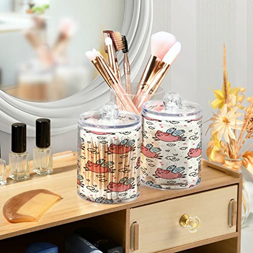 xigua 2 Pack Qtip Holder Dispenser Pink Fly Pig 10 Oz Bathroom Organizer with Lids Storage Canister for Cotton Ball,Cotton Swab,Cotton Round Pads,Floss#158