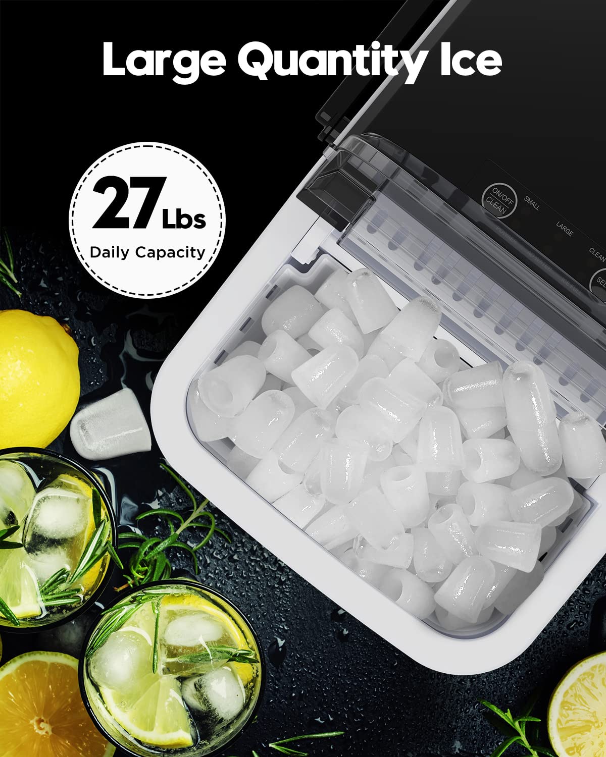 Silonn Countertop Ice Maker Machine with Handle, Portable Ice Makers Countertop, Makes up to 27 lbs. of Ice Per Day, 9 Cubes in 7 Mins, Self-Cleaning Ice Maker with Ice Scoop and Basket