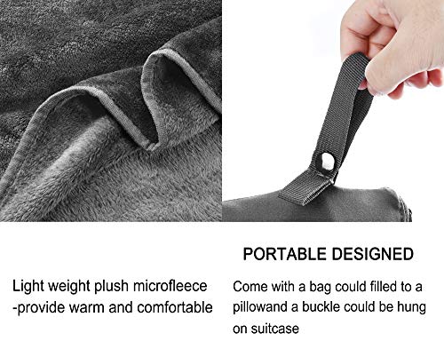 Tirrinia Travel Blanket Airplane Office Poncho 4 in 1 Premium Cozy Fleece Portable Poncho Blankets with Built-in Bag, Pocket