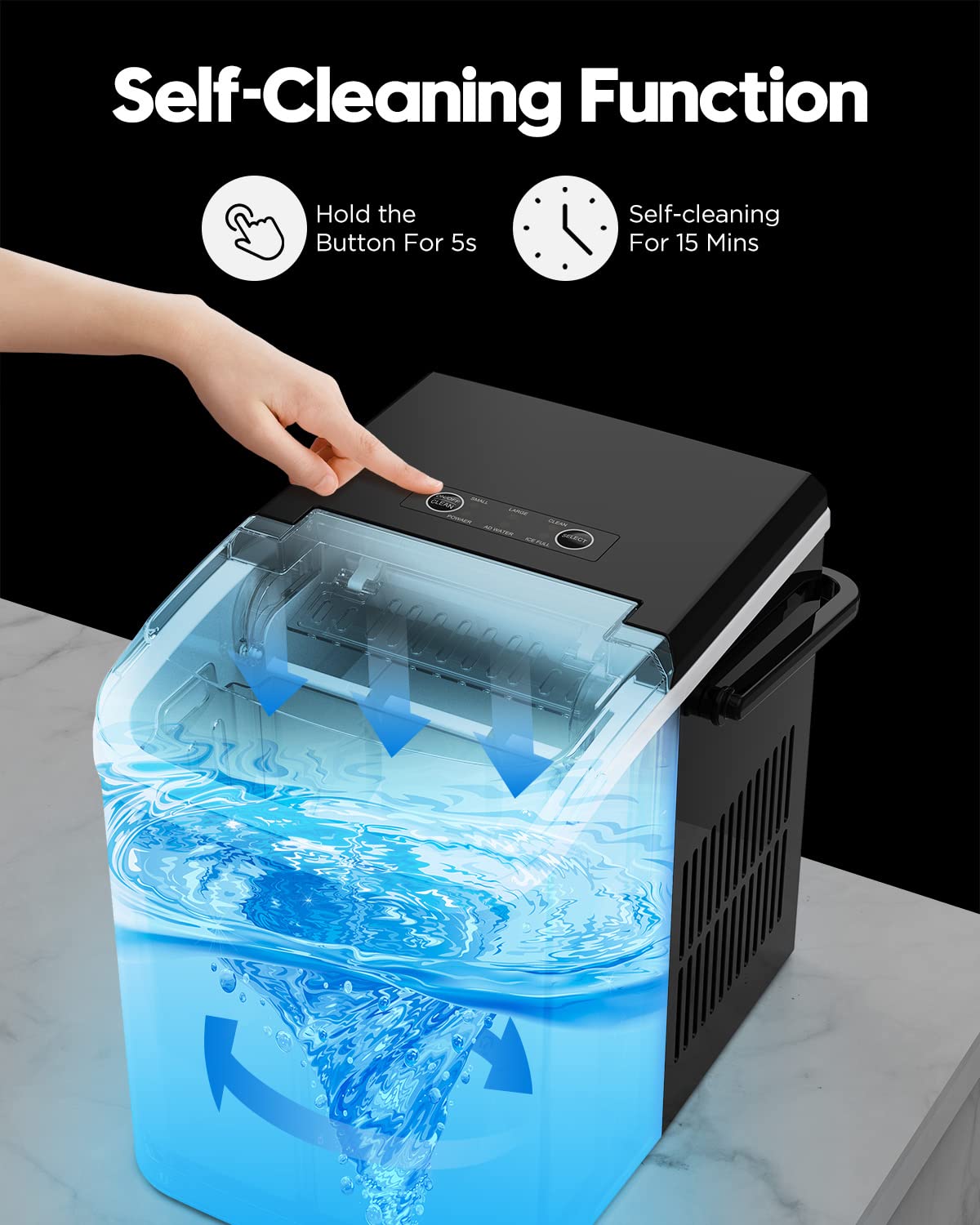 Silonn Countertop Ice Maker Machine with Handle, Portable Ice Makers Countertop, Makes up to 27 lbs. of Ice Per Day, 9 Cubes in 7 Mins, Self-Cleaning Ice Maker with Ice Scoop and Basket