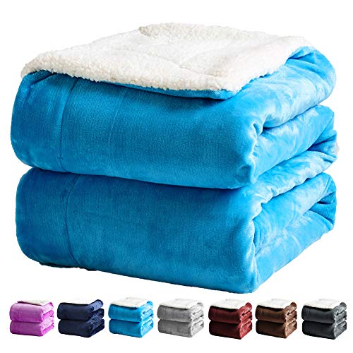 SONORO KATE Sherpa Fleece Blanket King Size - Luxurious Double Reversible Super Soft Thick Fuzzy Plush,Warm Cozy Fluffy Couch Throw Velvet King Blanket for Bed (Light Blue, King(104"x90"))