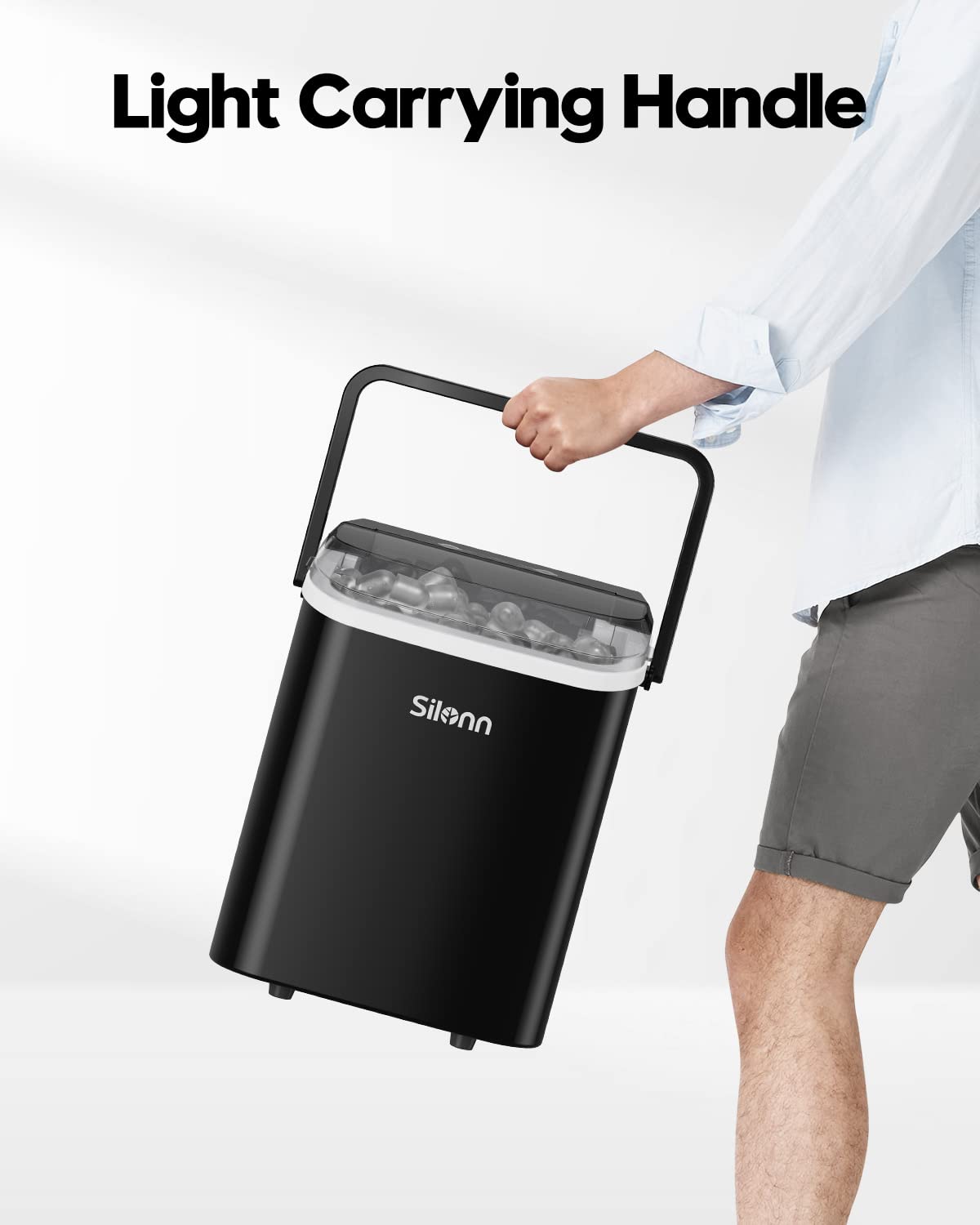 Silonn Countertop Ice Maker Machine with Handle, Portable Ice Makers Countertop, Makes up to 27 lbs. of Ice Per Day, 9 Cubes in 7 Mins, Self-Cleaning Ice Maker with Ice Scoop and Basket