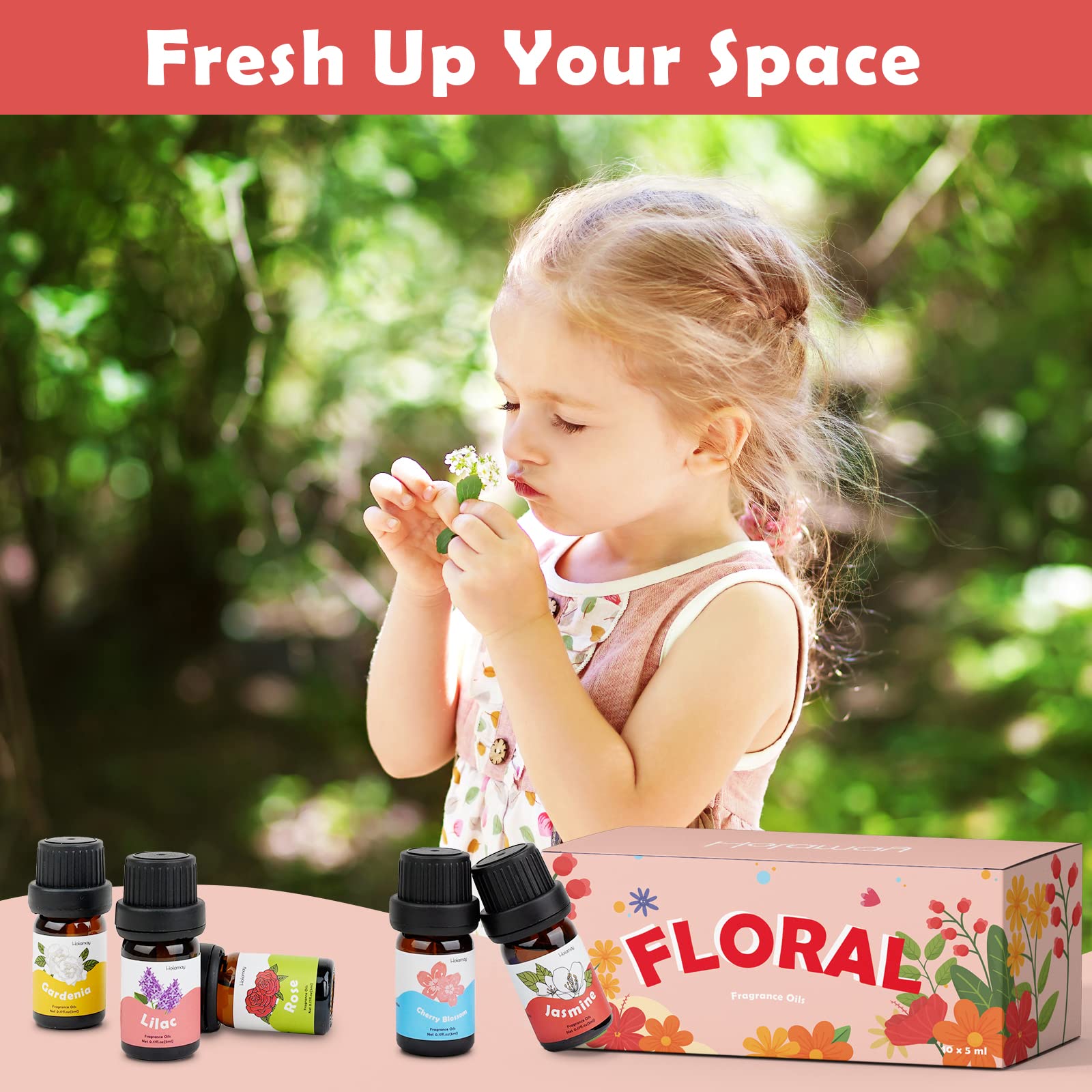 Floral Essential Oils, Holamay Premium Fragrance Oil for Candle Making, 5mlx10, Soap Making Scents - Rose, Jasmine, Neroli, Gardenia, Lilac and More, Aromatherapy Oils for Diffusers for Home