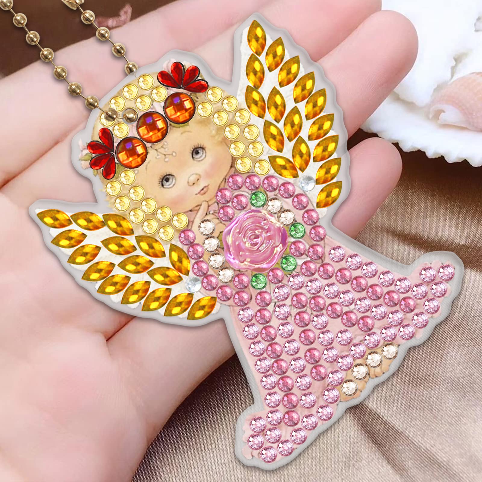 LUSandy 4pcs DIY 5D Angel Diamond Painting Keychain Kits Full Drill Special Shape Crystal Angel Diamond Art Key Chain Key Ring Set for Backpack Shoulder Bag Accessories Adults
