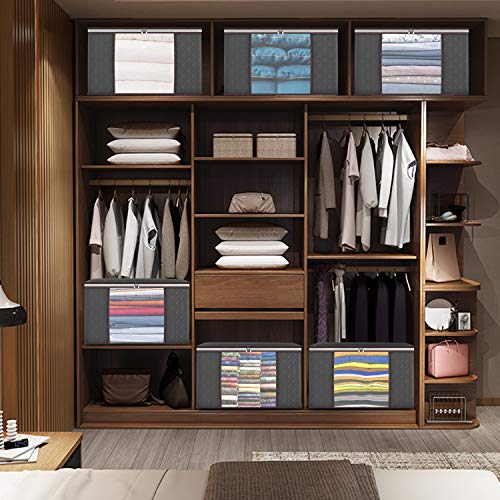 Large Storage Bags,Foldable Organizers Closet with Reinforced Handle Thick Fabric for Comforters,Clothes,Bedding,Blankets,with Double Sturdy Zipper, Clear Window,90L,Grey - 4Pack