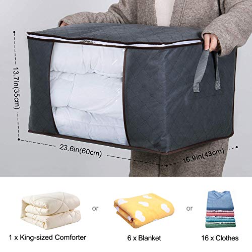 Toocoo Closet Organizer and Clothes Storage Bags with Reinforced Handle, Sturdy Zipper and Clear Window Thick Fabric for Comforters, Blankets, Bedding and Clothing 3 Pack, 90L, Grey …