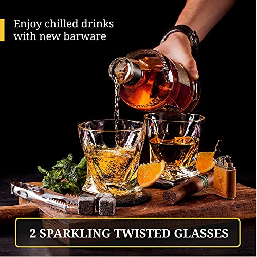 πππ¦π§ ππππ§: Fathers Day Dad Gifts For Men - Whiskey Glass Set of 2 - Bourbon Whiskey Stones Wood Box Gift Set - Includes Crystal Whisky Glasses, Chilling Rocks, Slate Coasters for Scotch Burbon
