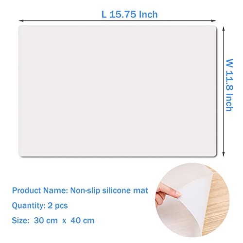 Silicone Placemats for Crafts, Non-Slip Heat Resistant, Reusable Silicone Kids Mat for Jewelry, Epoxy Resin,Glitter Slime, DIY Sheet, Pastry Dough, (2/Pack) Clear Refrigerator Pad, 11.8×15.7In