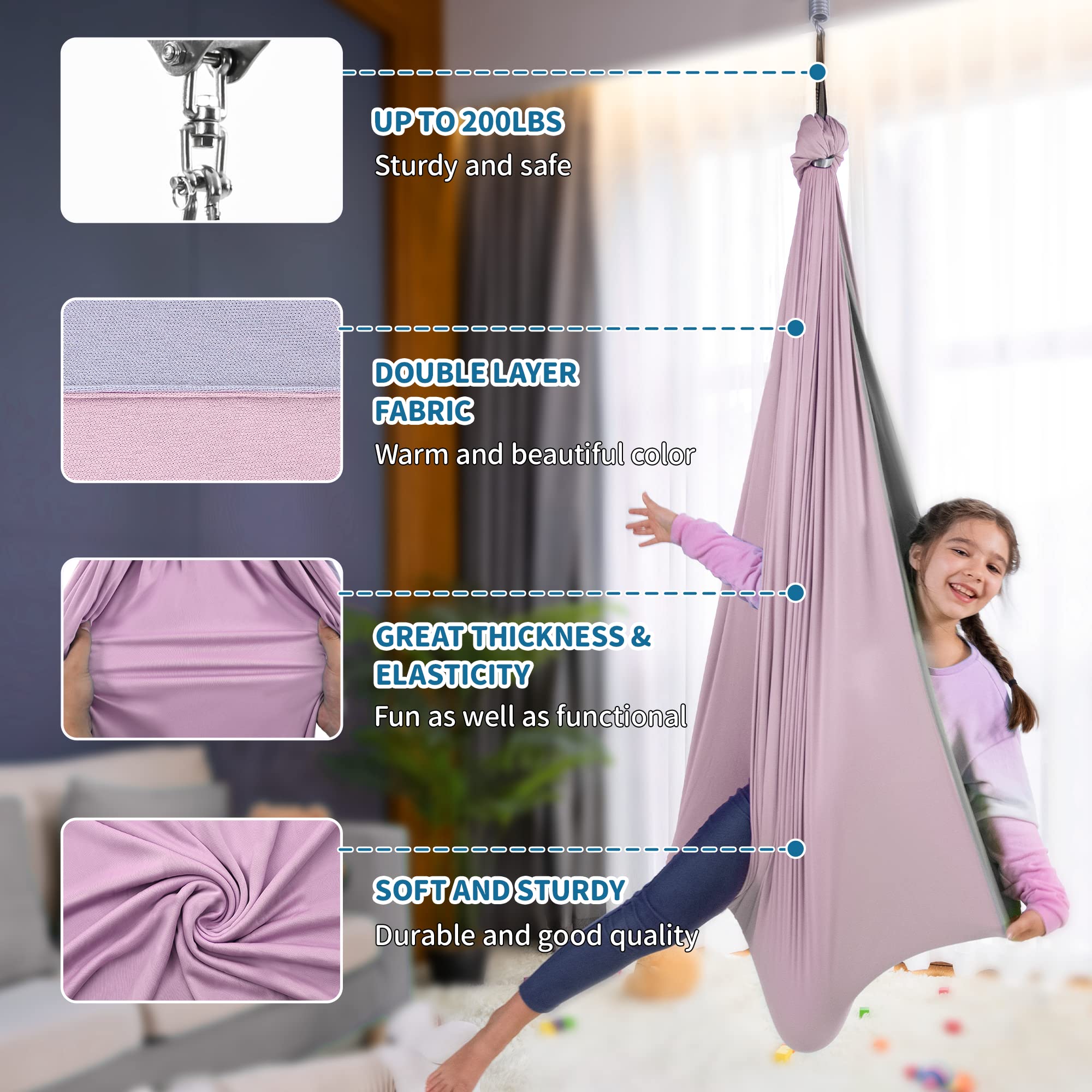 OUTREE Sensory Swing, Double Layer Therapy Swing with 360° Swivel Hanger, Healing & Relaxing Cuddle Sensory Swing for Kids and Adults with Autism, ADHD, Sensory Processing Disorder
