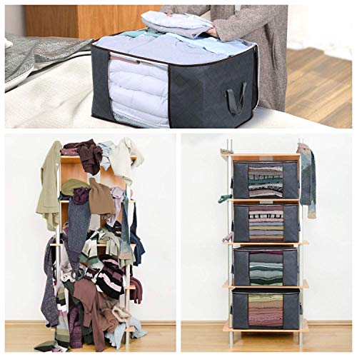 Toocoo Closet Organizer and Clothes Storage Bags with Reinforced Handle, Sturdy Zipper and Clear Window Thick Fabric for Comforters, Blankets, Bedding and Clothing 3 Pack, 90L, Grey …