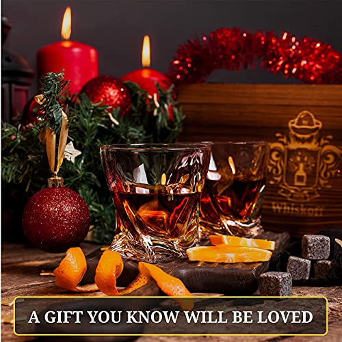 πππ¦π§ ππππ§: Fathers Day Dad Gifts For Men - Whiskey Glass Set of 2 - Bourbon Whiskey Stones Wood Box Gift Set - Includes Crystal Whisky Glasses, Chilling Rocks, Slate Coasters for Scotch Burbon