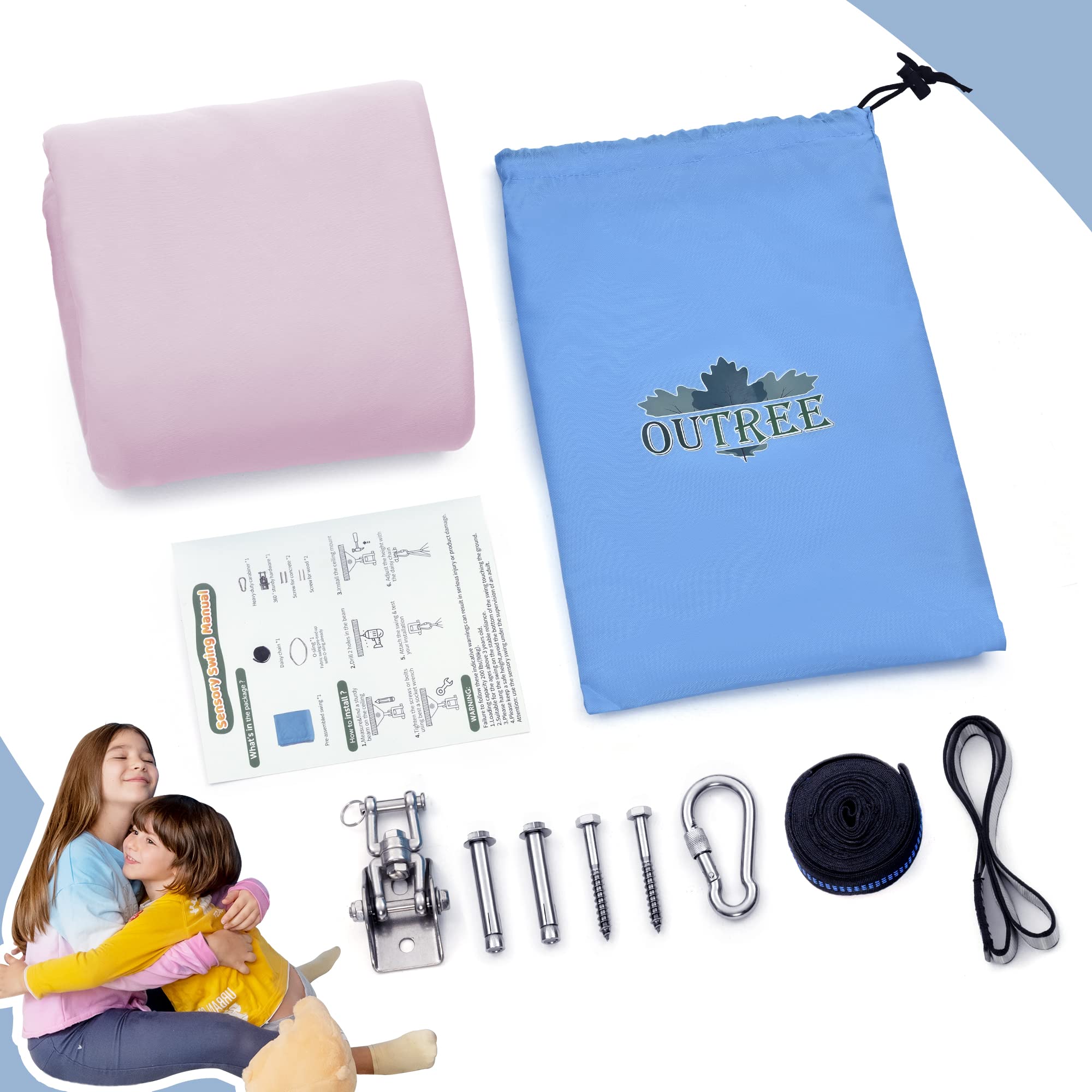 OUTREE Sensory Swing, Double Layer Therapy Swing with 360° Swivel Hanger, Healing & Relaxing Cuddle Sensory Swing for Kids and Adults with Autism, ADHD, Sensory Processing Disorder