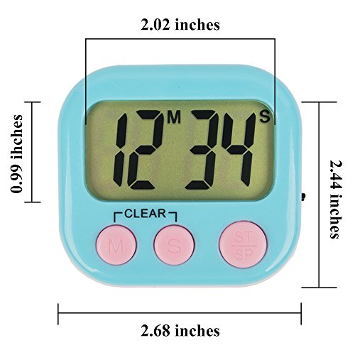6 Pack Digital Timer for Teacher Small Timers for Kids Magnetic Back Big LCD Display Loud Alarm Minute Second Count Up Countdown with ON/Off Switch for Classroom, Homework, Exercise(3 Blue & 3 White)