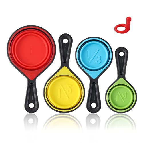 Collapsible Colander - 2 Pc Strainer Plus Portable Food Grade Silicone Measuring Cups and Spoons - Pasta Strainer for Draining, Vegetables, Fruits 1 Medium 4-Quart & 1 Small 2-Quart - Home Essentials