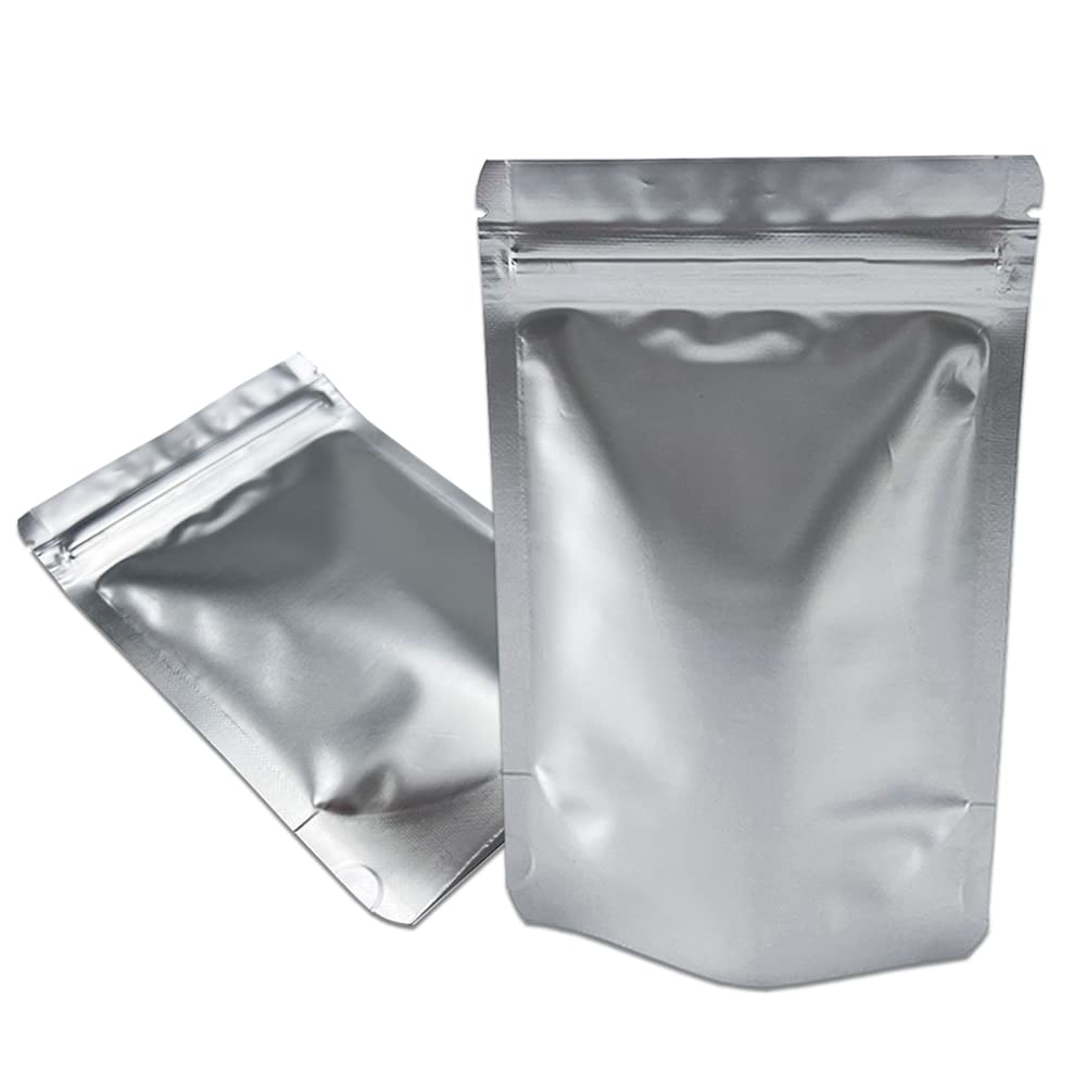 PABCK 50 Pieces 4.3x6.3 inch(Inside Size 3.5x3.9 inch) Stand-Up Resealable Heat Seal Bags 3.55mil Thick Frosted Silver Foil Sealed Bags for Zip Packaging Lock Food Storage Pouch
