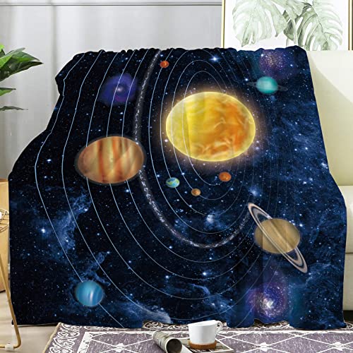 Paready Solar System Blanket Super Soft Flannel Fleece Throw Planet Blanket Cozy Outer Space Blanket for Boys Girls Adults Comfortable Bed Blanket for Sofa Living Room Travel Camping Couch (60"x80")