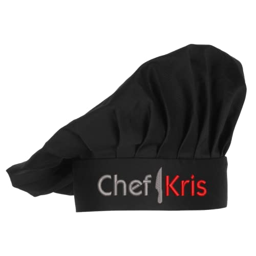 Embroidered Chef Hat with Custom Name a Great Gift Adult Premium Quality (Black)