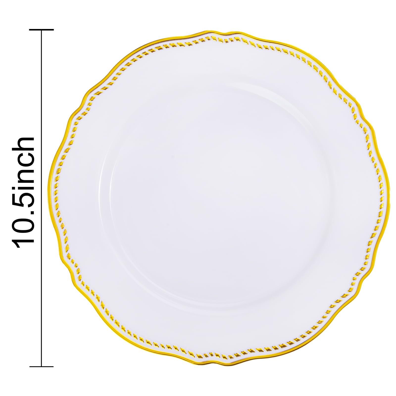 Hioasis 60pcs Gold Plastic Plates - White and Gold Trim Disposable Plates - 10.25 inch Gold Disposable Dinner Plates Perfect for Wedding & Party